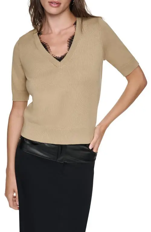 Dkny Lace Trim Sweater - Travertine