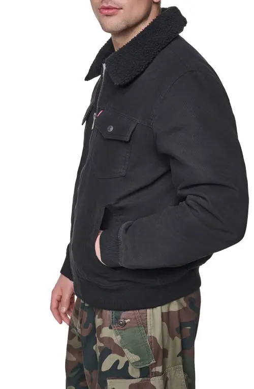 LEVI'S Cotton Aviator Bomber Jacket With Faux Shearling Collar - Black