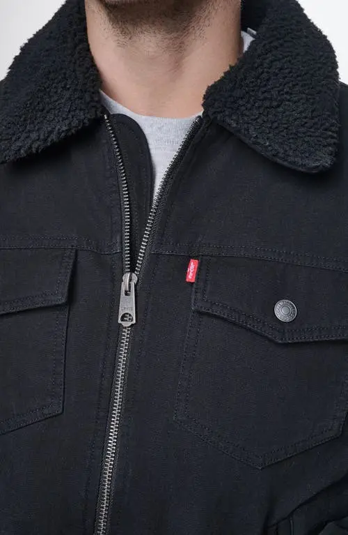 LEVI'S Cotton Aviator Bomber Jacket With Faux Shearling Collar - Black
