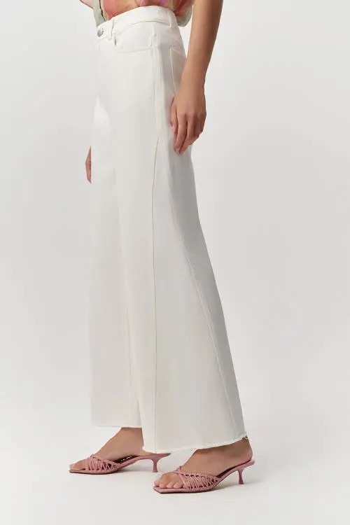 EXQUISE Savanah High Waist Wide Leg Denim Trousers - Bone