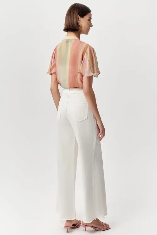 EXQUISE Savanah High Waist Wide Leg Denim Trousers - Bone