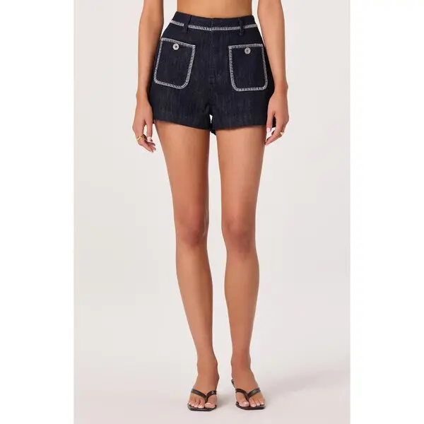 Astr The Label Bobbie Stitch Detail High Waist Shorts - Dark Denim