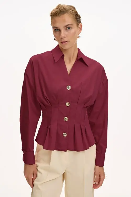 EXQUISE Erika Cotton Poplin Shirt - Red