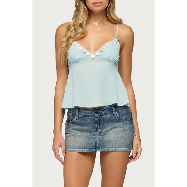 EDIKTED Willah Coastal Charm Babydoll Top - Light-blue