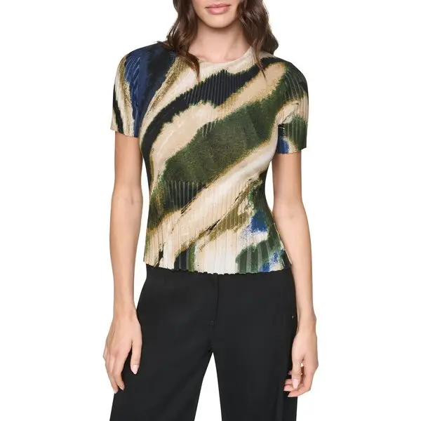 Dkny Printed Mixed Rib Sweater - Brushed Riverside