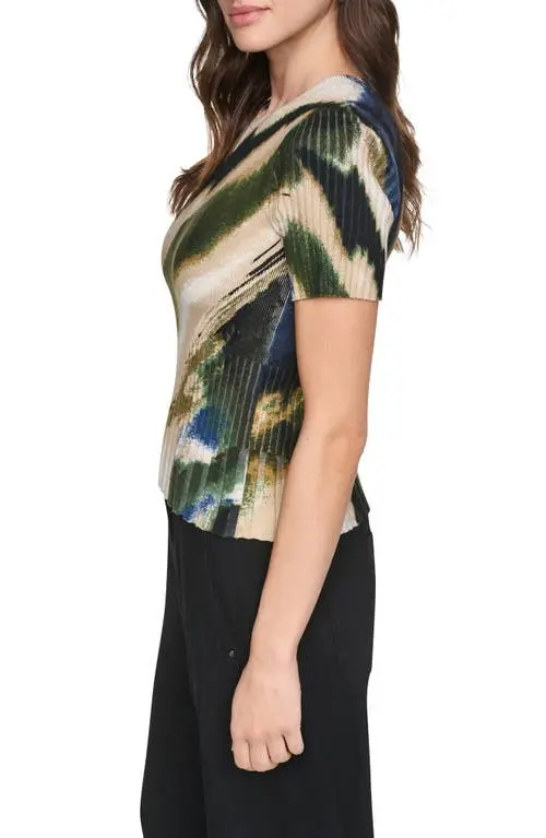 Dkny Printed Mixed Rib Sweater