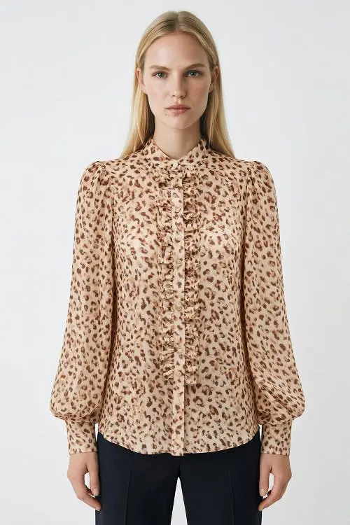 EXQUISE Eloise Long Sleeve Shirt - Beige