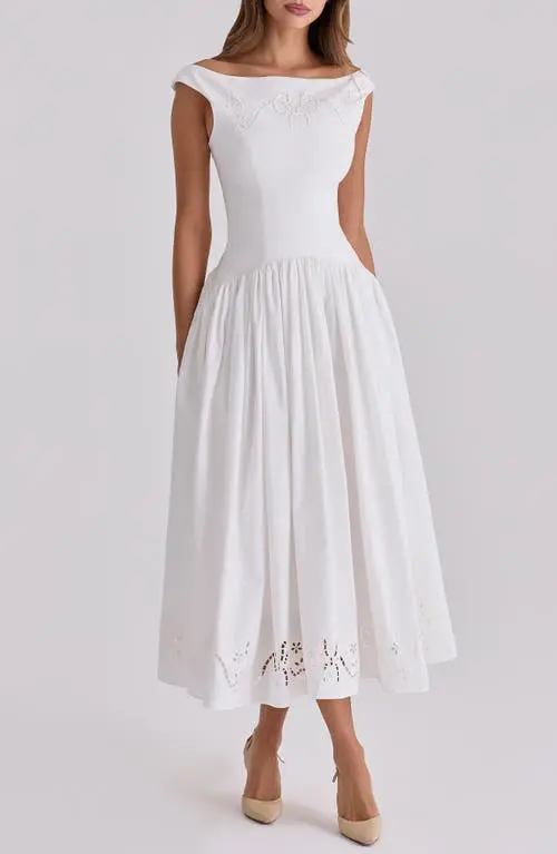 House Of Cb Lauren Broderie Anglaise Midi Dress - White