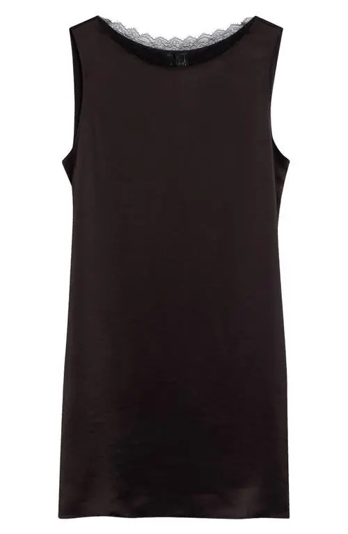 LESET Barb Lace Detail Satin Minidress - Chocolate