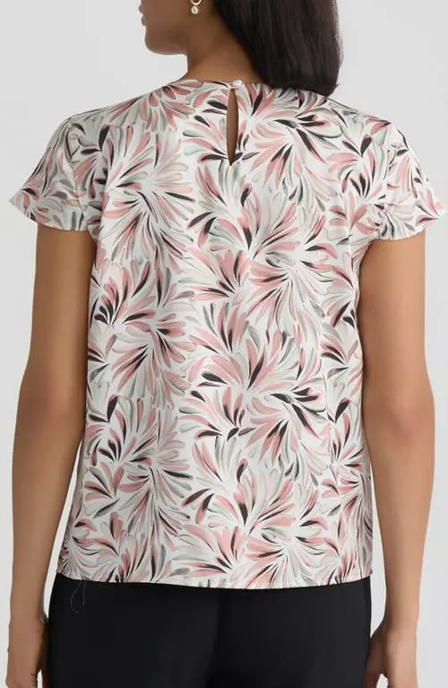 KASPER Pleated Neck Fan Print Top