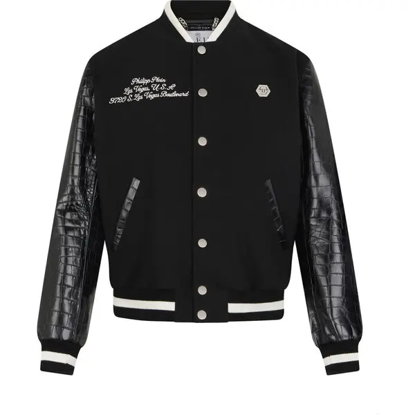Philipp Plein Varsity Bomber Cocco Sleeves Las Vegas - Black