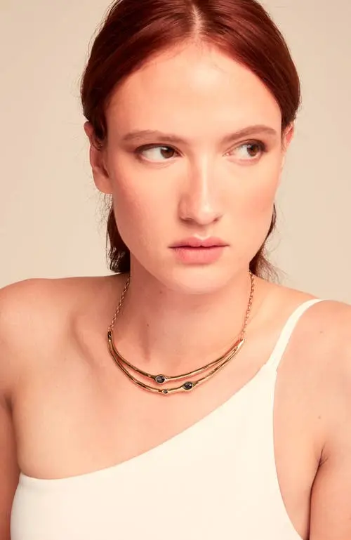 UNODE50 18k -plated Rigid Necklace With Black Faceted Crystals