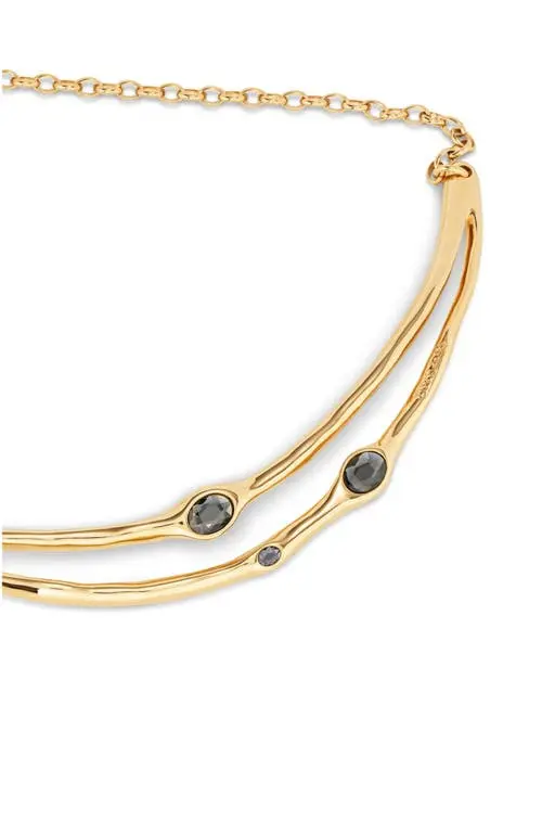 UNODE50 18k -plated Rigid Necklace With Black Faceted Crystals