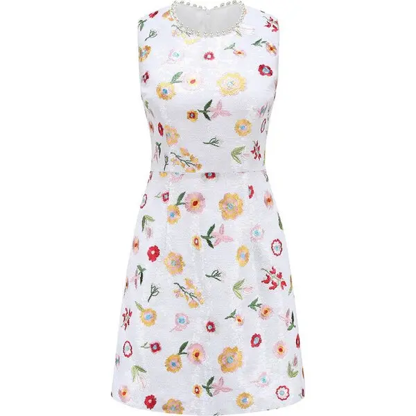 SKYLENCE Derling Embroidered Dress - Blanche