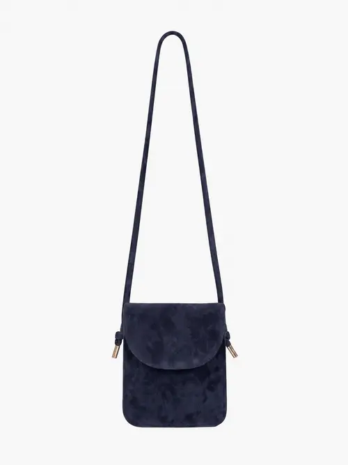 MINE BILGI Naya Suede Leather Flap Crossbody & Shoulder Bag - Navy