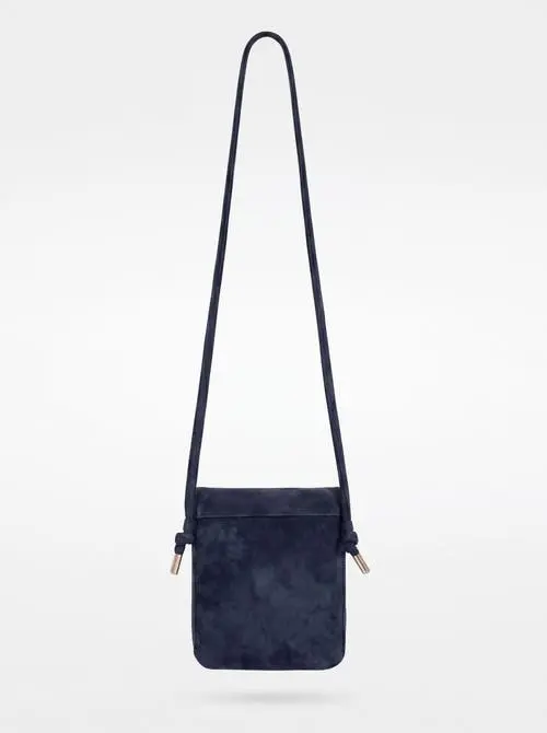 MINE BILGI Naya Suede Leather Flap Crossbody & Shoulder Bag - Navy