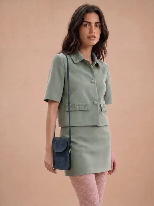 MINE BILGI Naya Suede Leather Flap Crossbody & Shoulder Bag - Navy