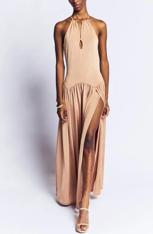 LBLC THE LABEL Santorini Halter Slit Maxi Dress