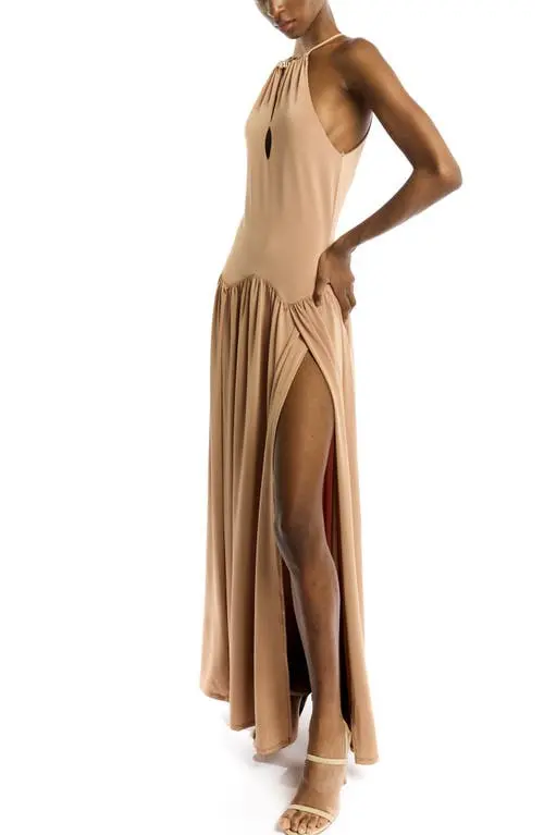 LBLC THE LABEL Santorini Halter Slit Maxi Dress