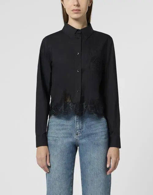 Philipp Plein Popeline Cropped Shirt Lace - Black