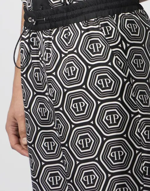 Philipp Plein Silk Drawstring Shorts Monogram 70's