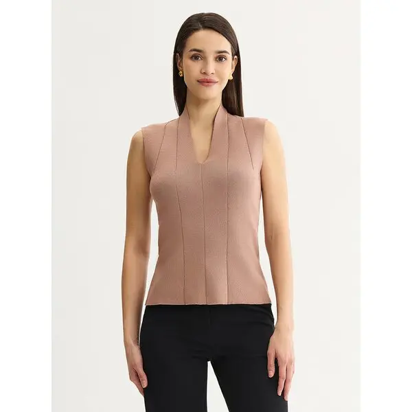 Misook V Neck Princess Seam Tank - Charmeuse