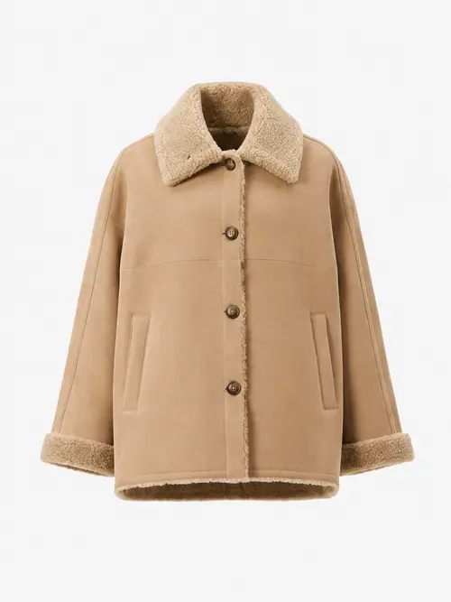 MINE BILGI Maestro Oversized Merino Curly Shearling Jacket - Beige
