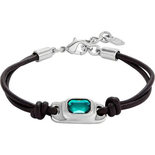 UNODE50 Sterling Plated Leather Bracelet With Crystal - Silver