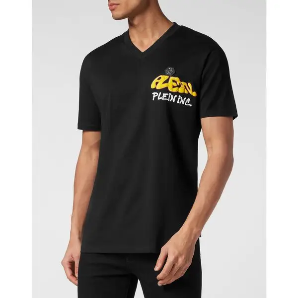 Philipp Plein T-shirt V Neck Ss Bombing Graffiti - Black