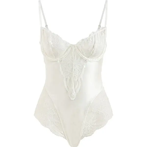 MERS SILK Eclipse Bodysuit With Lace And Sculpting Panels - White