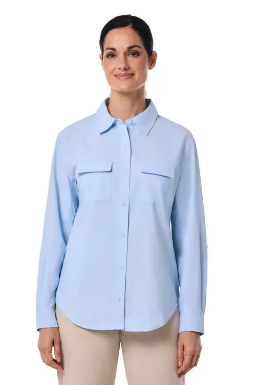 Coolibar Mylitta Travel Long Sleeve Shirt With Upf 50+ Sun Protection - Light Blue