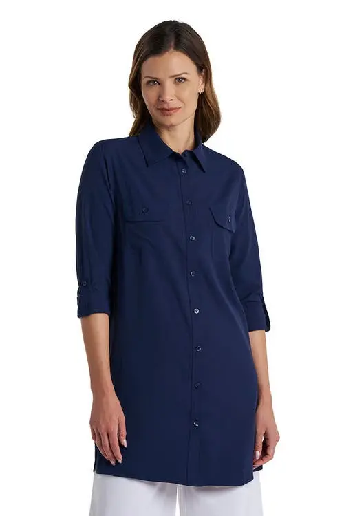 Coolibar Santorini Tunic Long Sleeve Shirt - Navy