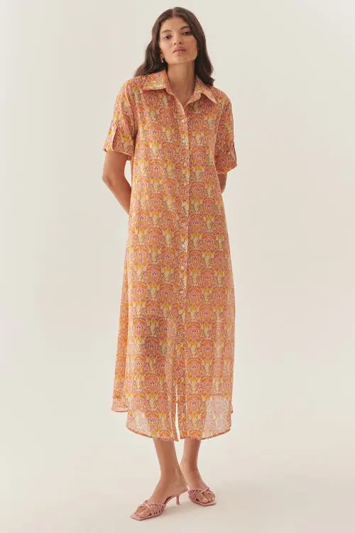 EXQUISE Kailani Midi Dress - Orange Patterned