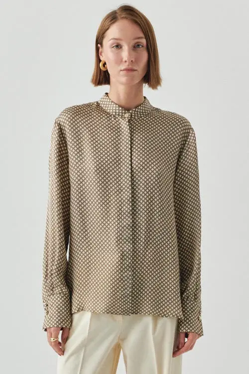 EXQUISE Louise Printed Shirt - Beige Patterned