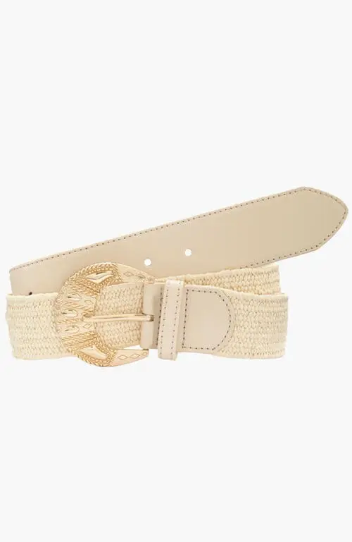 LASCANA Woven Belt With Leather Trim And Gold Tone Buckle - Beige