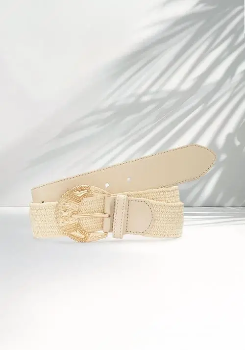 LASCANA Woven Belt With Leather Trim And Gold Tone Buckle