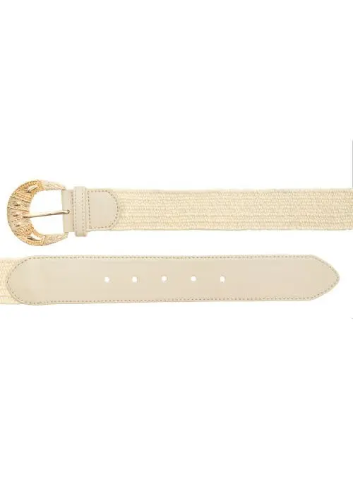 LASCANA Woven Belt With Leather Trim And Gold Tone Buckle