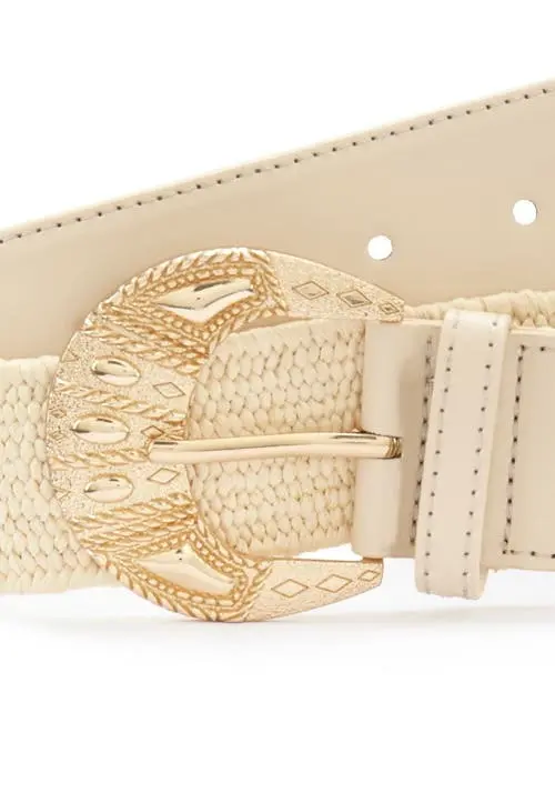 LASCANA Woven Belt With Leather Trim And Gold Tone Buckle