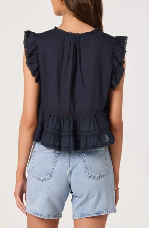 Astr The Label Julie Flutter Sleeve Eyelet Cotton Top