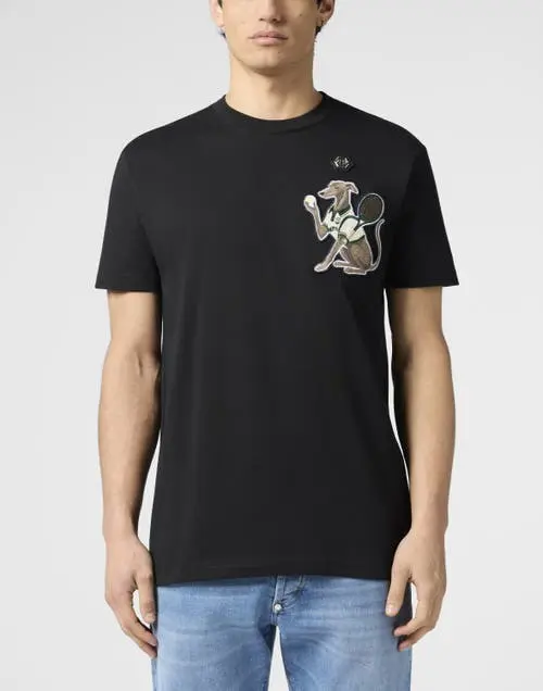 Philipp Plein Round Neck T-shirt Tennis Pet Patch - Black