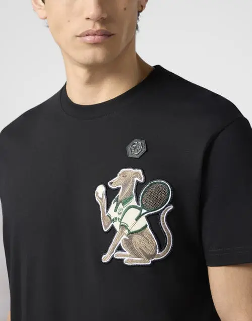 Philipp Plein Round Neck T-shirt Tennis Pet Patch - Black