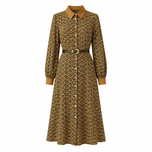EXQUISE Antonia Midi Dress With Patterned Finish And Long Sleeves