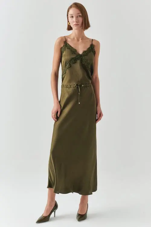 EXQUISE Liv Midi Skirt - Khaki