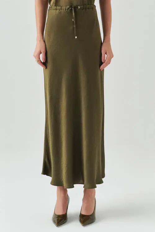 EXQUISE Liv Midi Skirt - Khaki