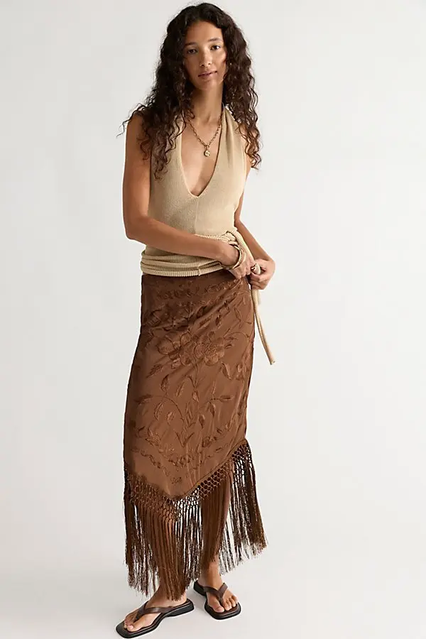 Free People Fringe Element Midi Skirt - Emperador