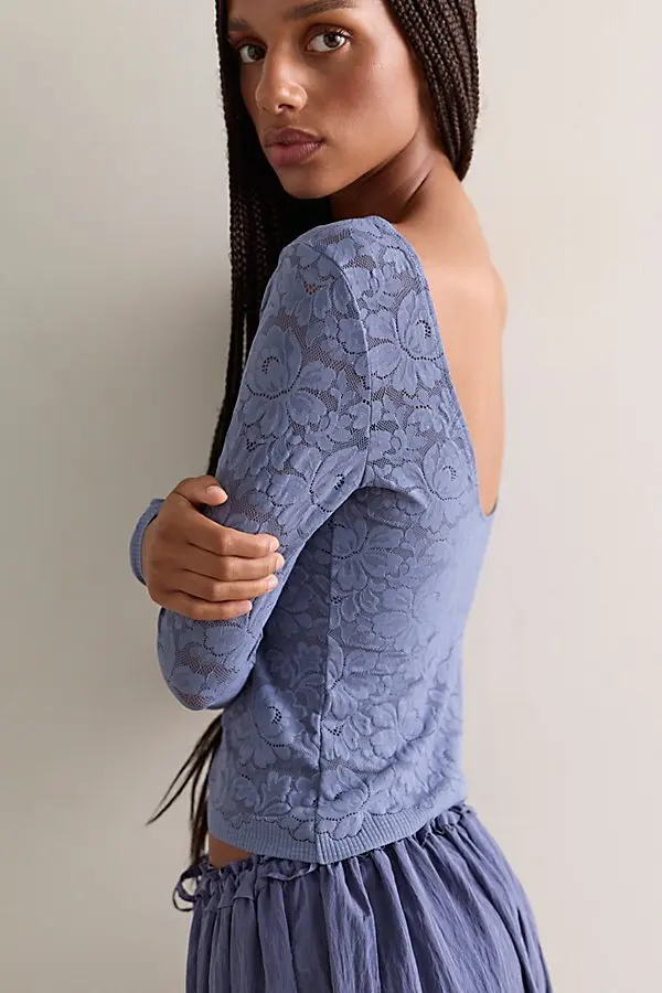 Free People Smooth Talking Long Sleeve Top - Brush Blue