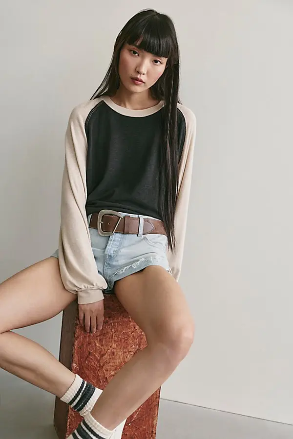 Free People We The Free First Base Long Sleeve Tee - Black Combo