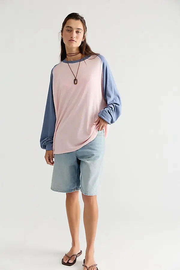 Free People We The Free Tinsley First Base Long-sleeve Tee - Pink Stone Combo