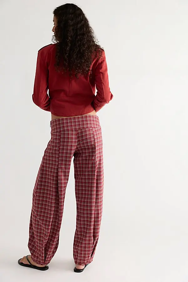 Free People Lizzy Low-rise Pull-on Pants - Burgundy Combo
