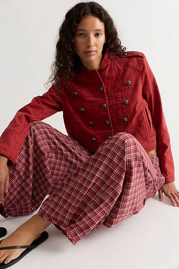 Free People Lizzy Low-rise Pull-on Pants - Burgundy Combo